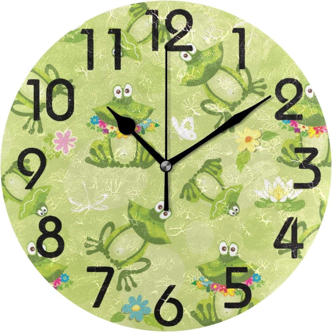GZHJMY Cute Cartoon Frog Lotus Pond Pattern Round Wall Clock, 9.5 Inch ...