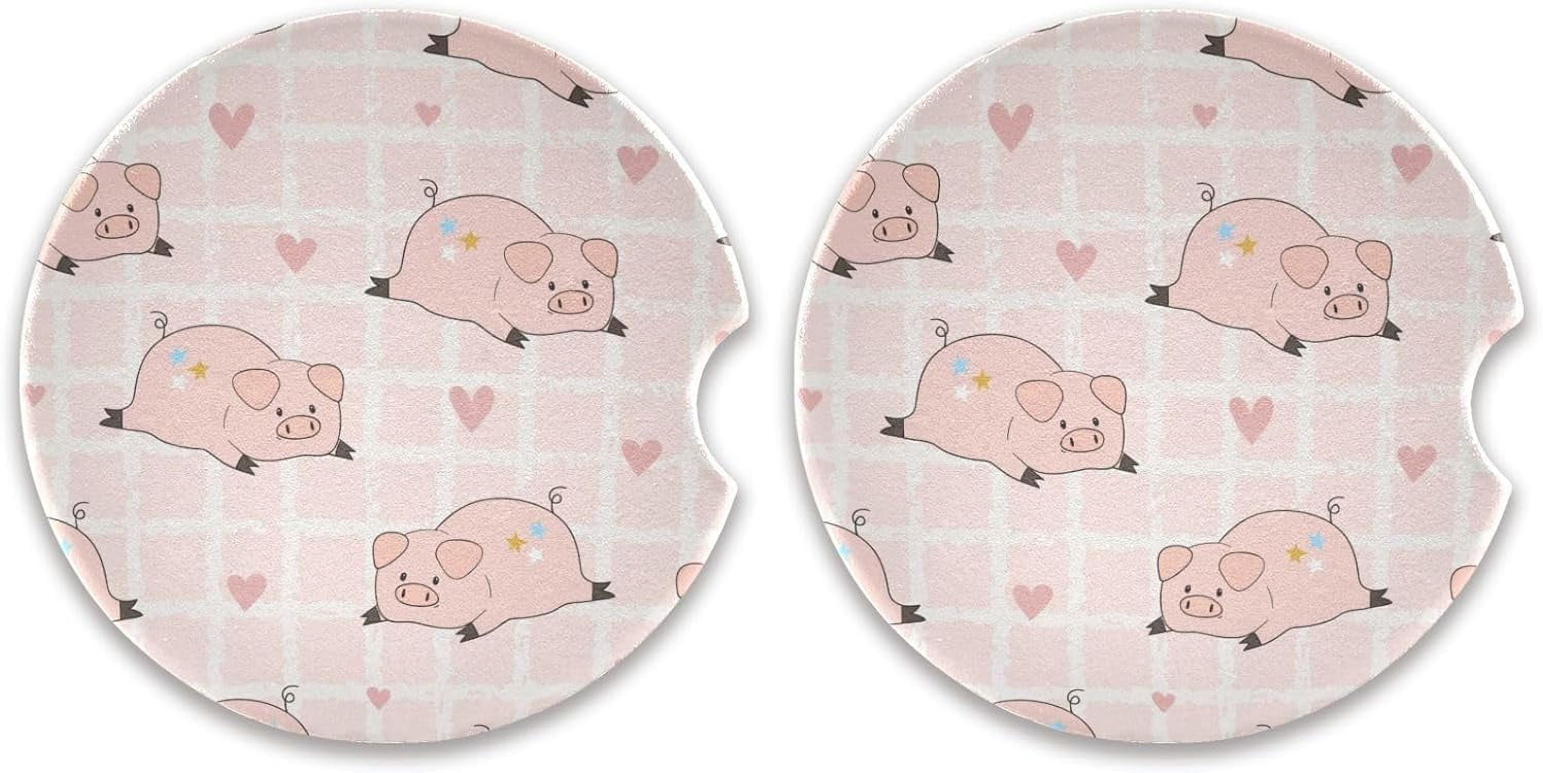 GZHJMY Cute Cartoon Pigs and Hearts Car Coasters 2 Pack Drinks ...