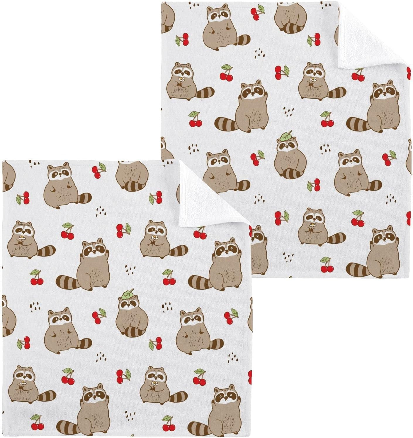GZHJMY Cute Cartoon Raccoon Cotton Washcloths Set of 2, 12"x12" Super ...
