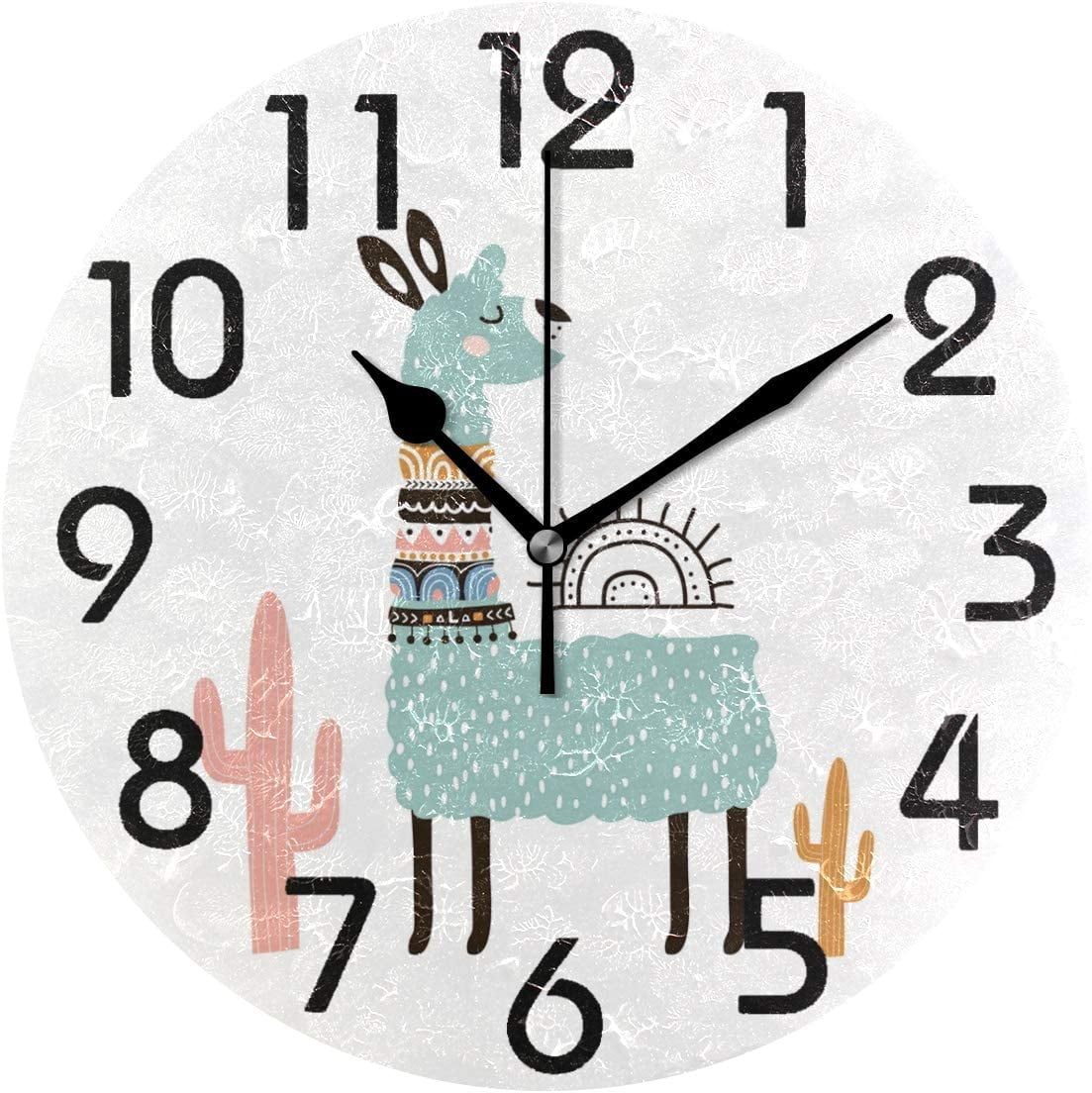 GZHJMY Cute Cartoon Tropical Llama Cactus Print Round Wall Clock, 9.5 ...