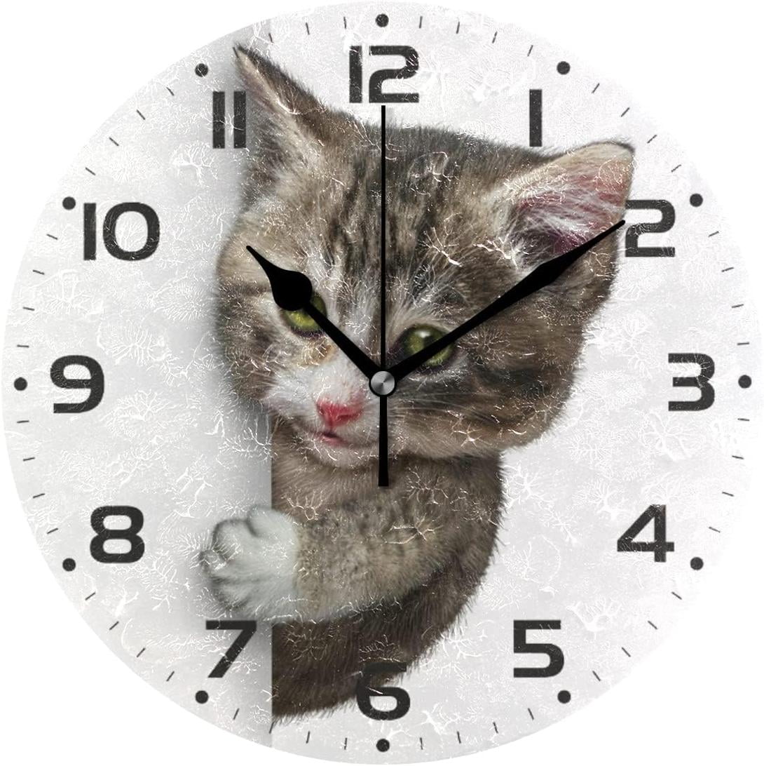 GZHJMY Cute Cat Animal Wall Clock, 10" Silent Non Ticking Round Clock ...
