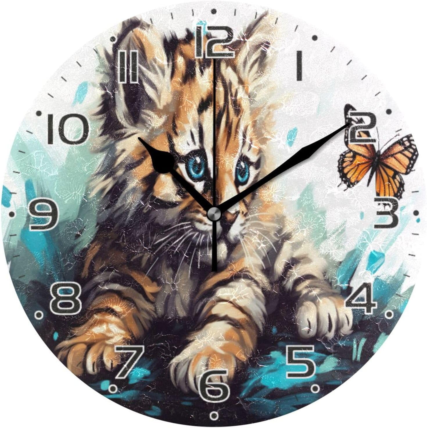 GZHJMY Cute Cat Clock Silent Round Wall Clock Non Ticking Battery ...