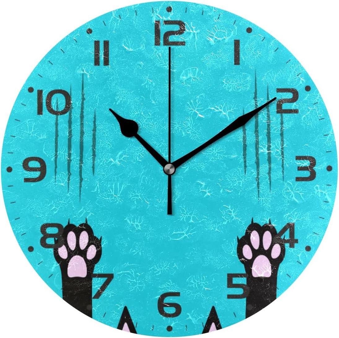 GZHJMY Cute Cat Paw Scratch Wall Clock, 10" Silent Non Ticking Round ...