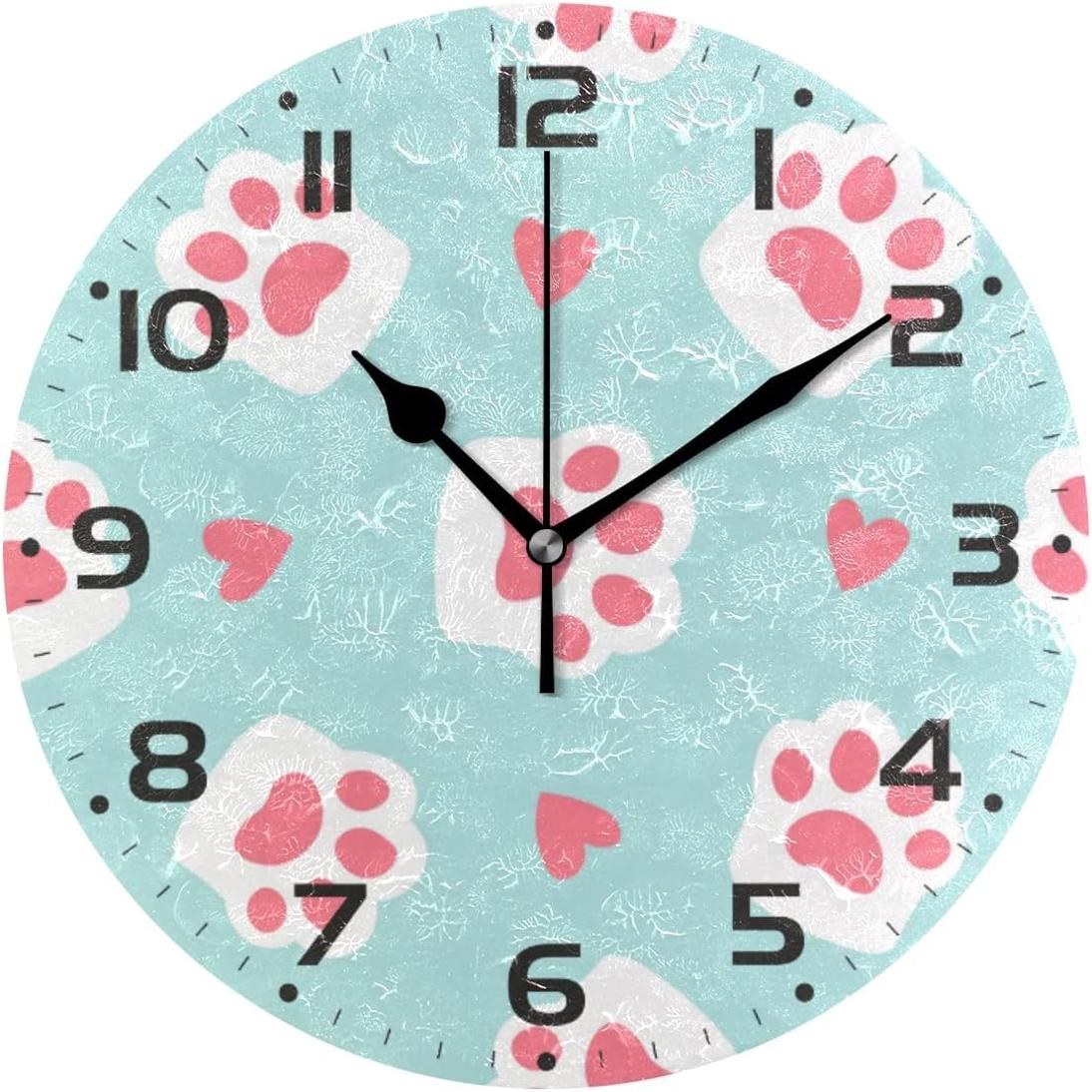 GZHJMY Cute Cat Paw Wall Clock, 10" Silent Non Ticking Round Clock, Oil ...
