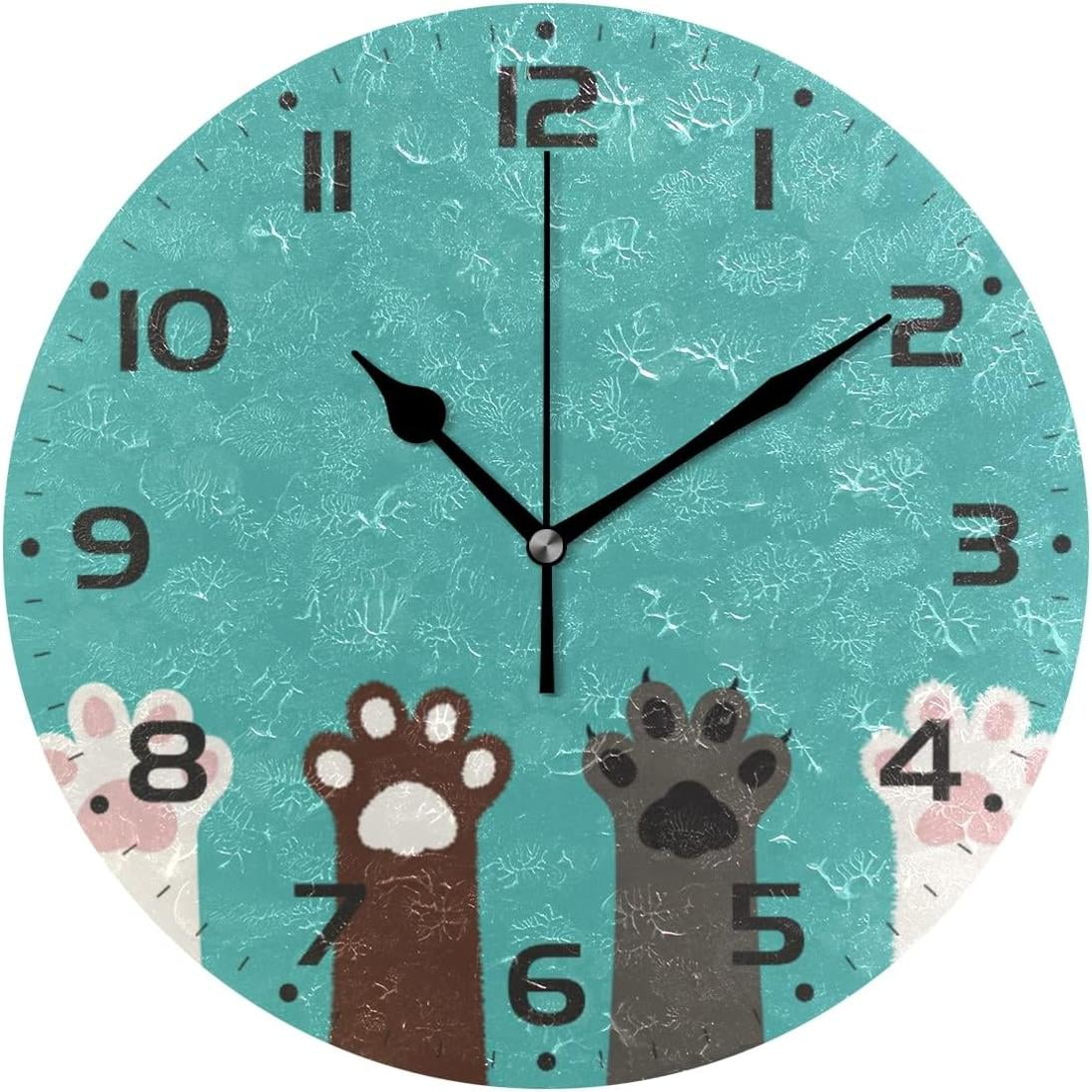 GZHJMY Cute Cat Paws Wall Clock, 10" Silent Non Ticking Round Clock ...