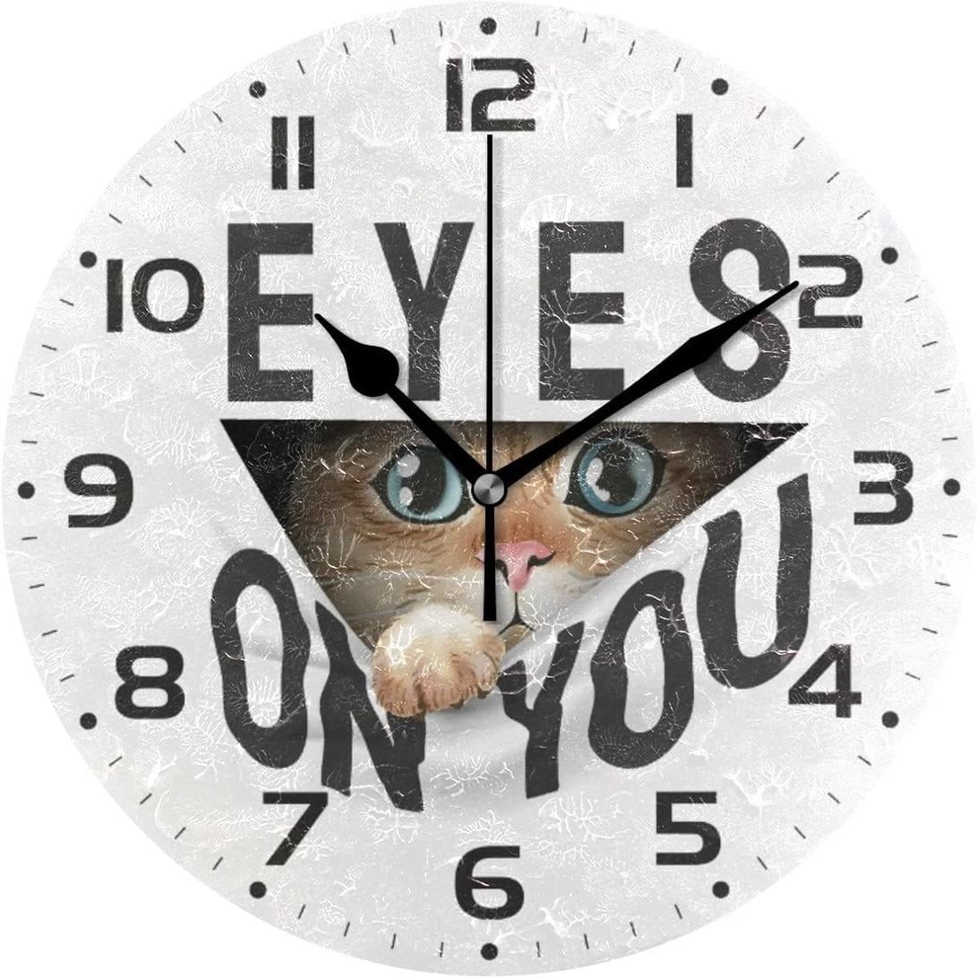 GZHJMY Cute Cat Peeking Wall Clock, 10" Silent Non Ticking Round Clock ...