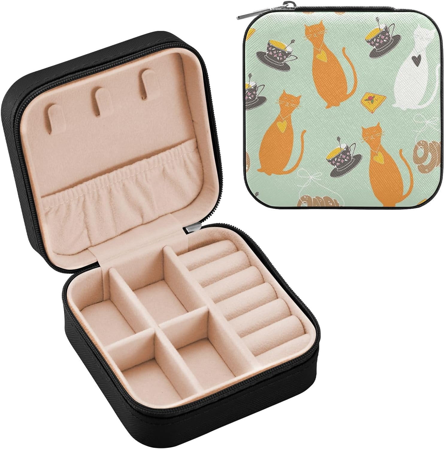 GZHJMY Cute Cats Travel Jewelry Box, PU Leather Small Jewelry Organizer ...
