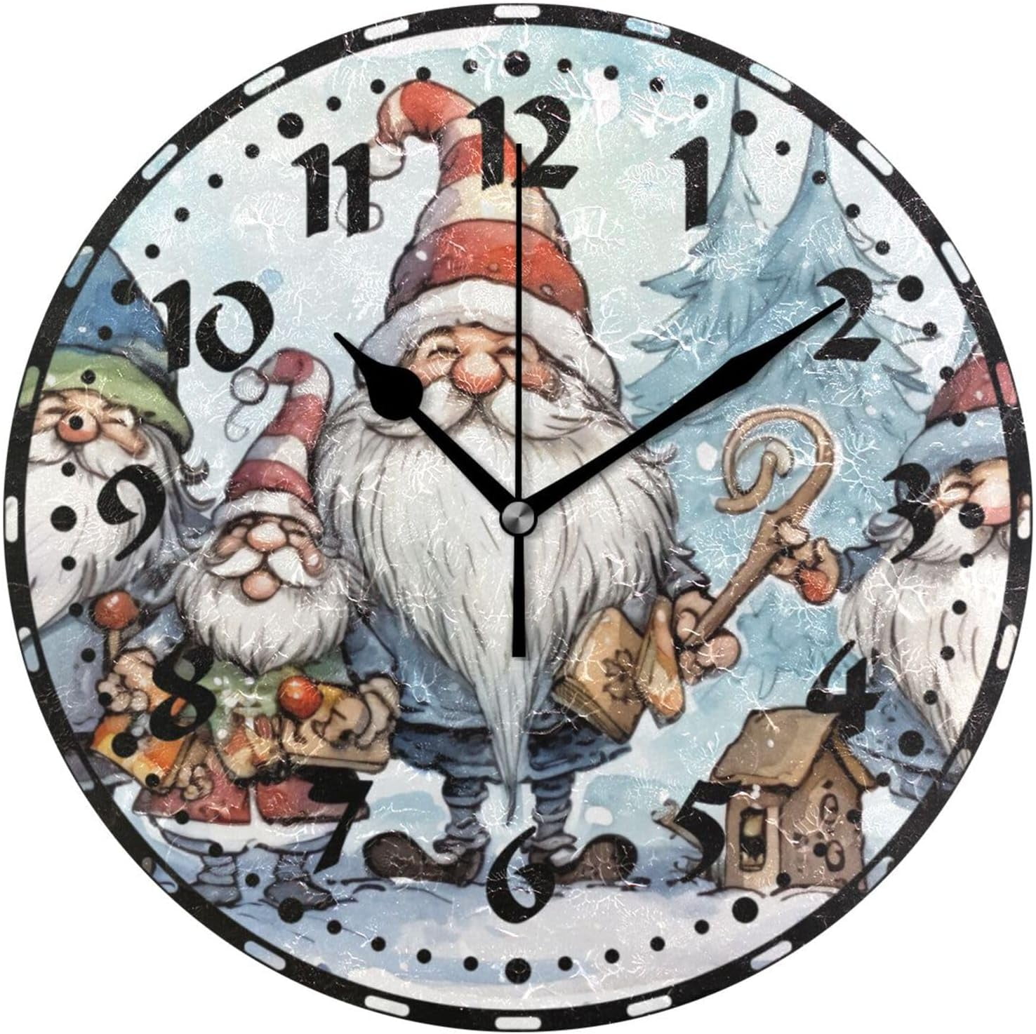 GZHJMY Cute Christmas Gnomes Wall Clock, PVC Silent Non Ticking 10 Inch ...