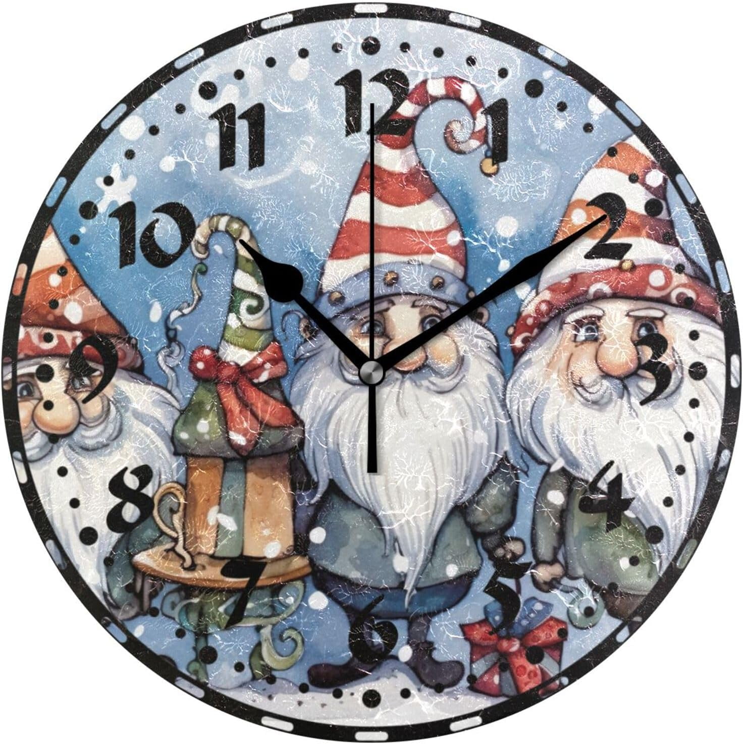GZHJMY Cute Christmas Gnomes Wall Clock, PVC Silent Non Ticking 10 Inch ...