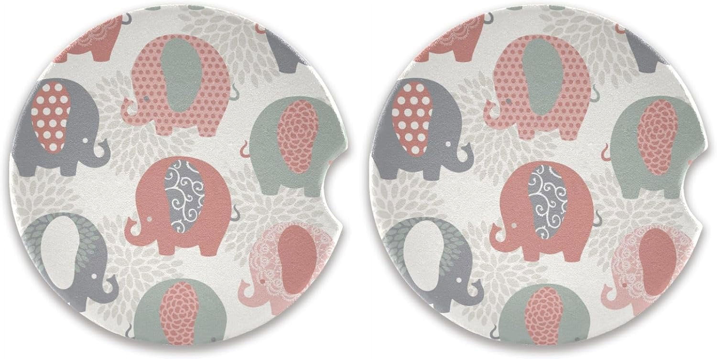 GZHJMY Cute Colorful Elephants Car Coasters 2 Pack Drinks Absorbent ...