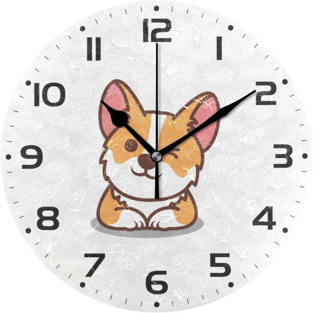 GZHJMY Cute Corgi Dog Winking Eye Wall Clock, 10" Silent Non Ticking ...