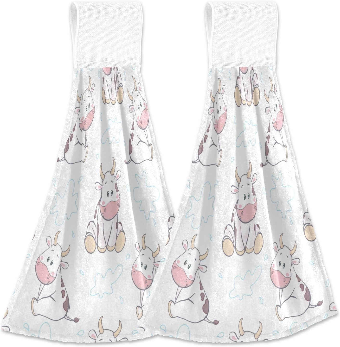 GZHJMY Cute Cow Hanging Tie Towels Set of 2, Soft Absorbent Kitchen ...
