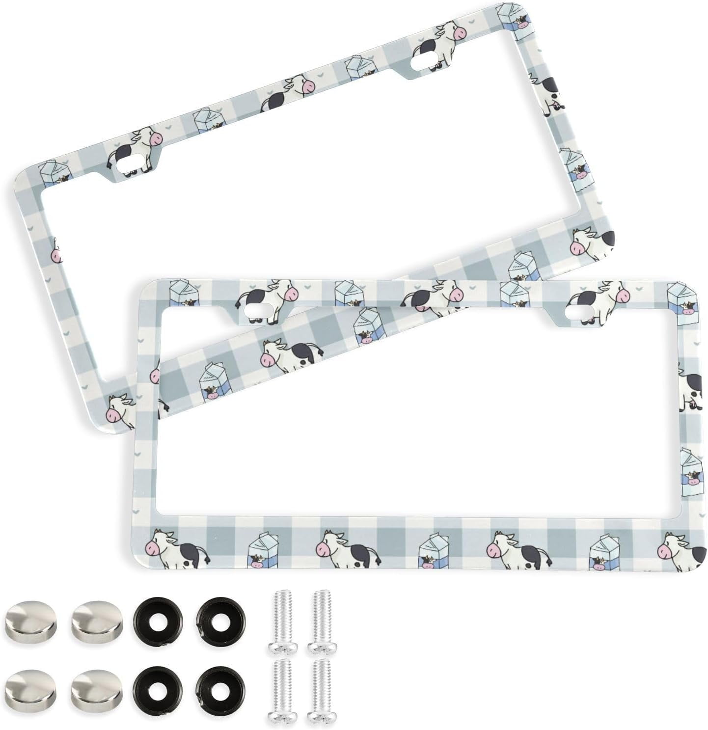 GZHJMY Cute Cow Print Animal Blue Buffalo Plaid License Plate Frames ...