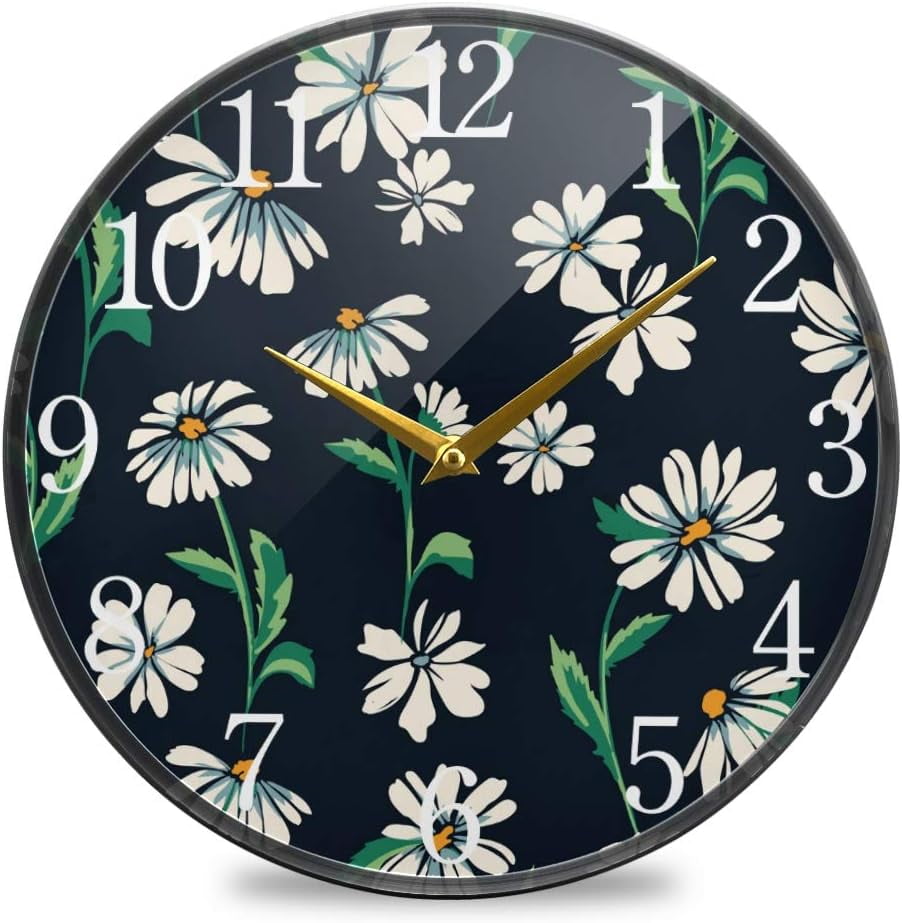 GZHJMY Cute Daisy Flower Pattern Wall Clock Silent Non Ticking 9.5 Inch Round Easy to Read for ...