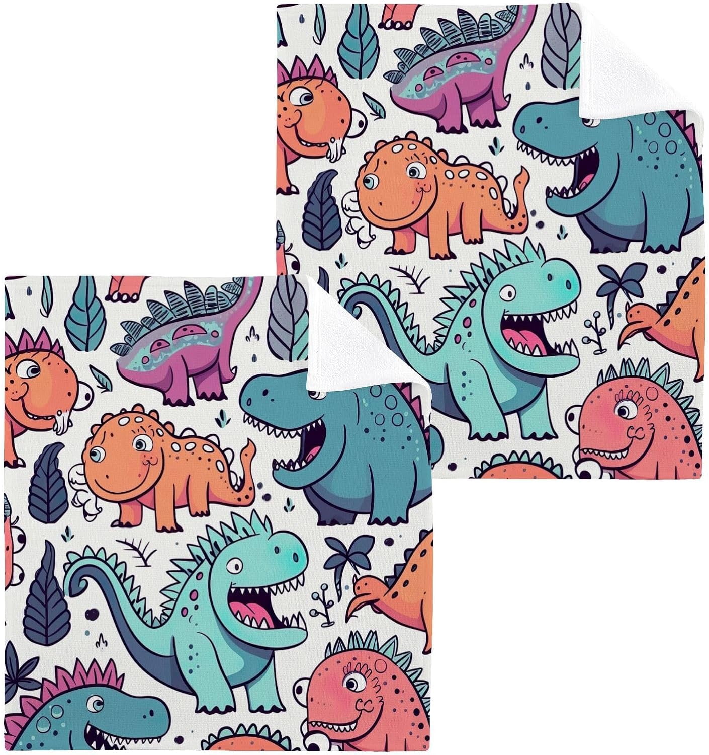 GZHJMY Cute Dinosaurs Cotton Washcloths Set of 2, 12"x12" Super Soft ...