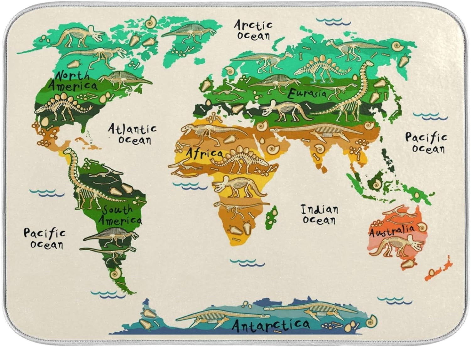 GZHJMY Cute Dinosaurs World Map Print Absorbent Dish Drying Mat ...