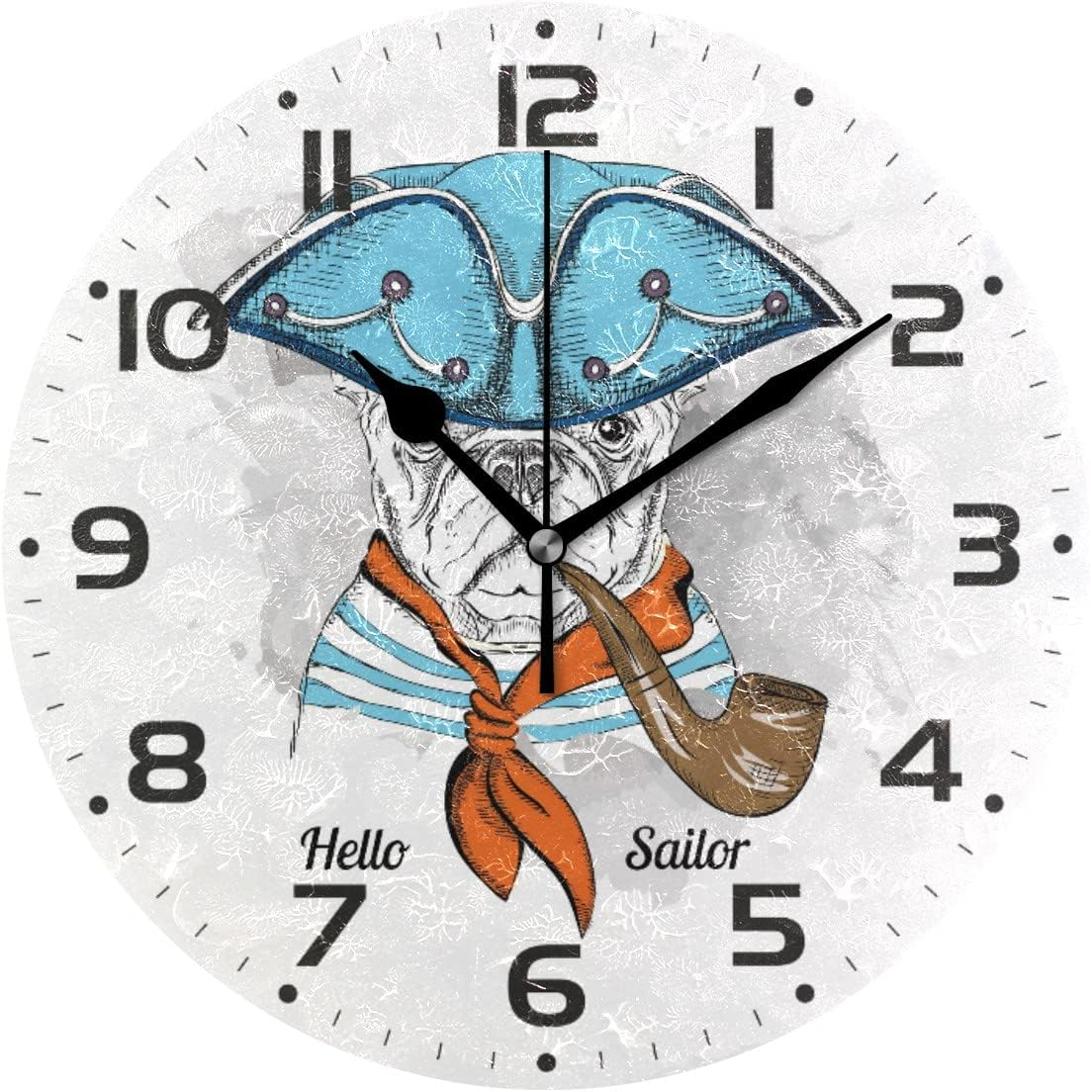 GZHJMY Cute Dog Captain Wall Clock, 10" Silent Non Ticking Round Clock ...