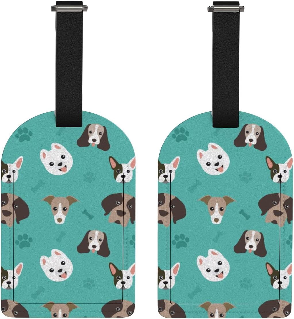 GZHJMY Cute Dog Head Luggage Tags Set of 2, PU Leather Travel ID Label ...