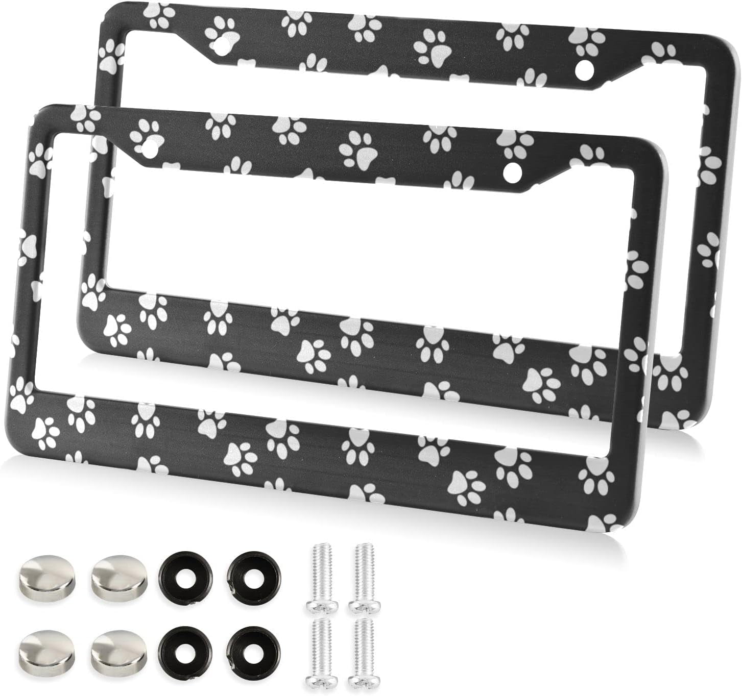 GZHJMY Cute Dog Paw Print Black License Plate Frames for Women Men 2 ...