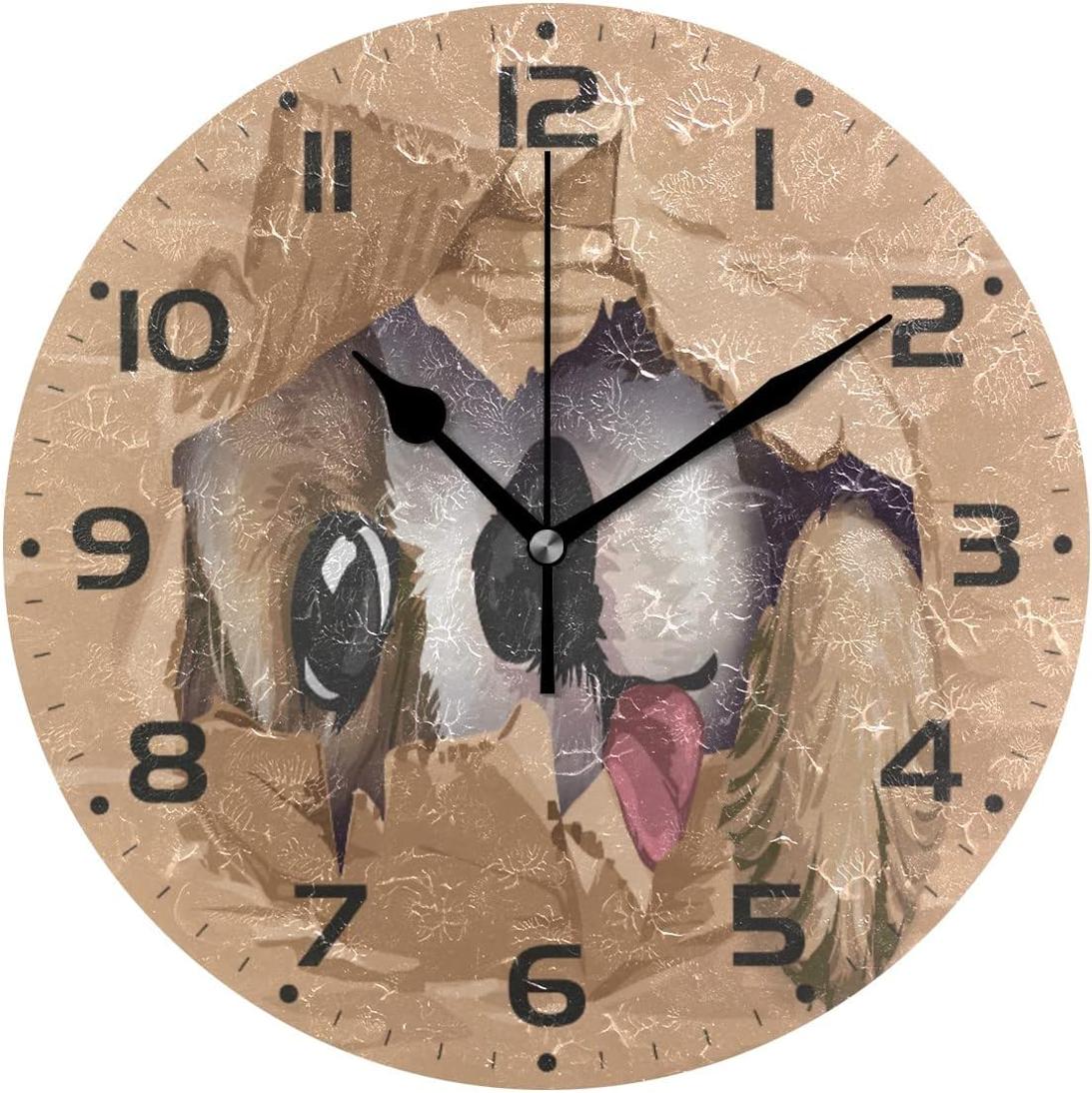 GZHJMY Cute Dog Peeking Through Cardboard Wall Clock, 10" Silent Non ...