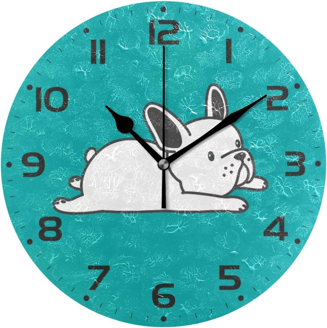 GZHJMY Cute Dog on Tummy Wall Clock, 10" Silent Non Ticking Round Clock ...