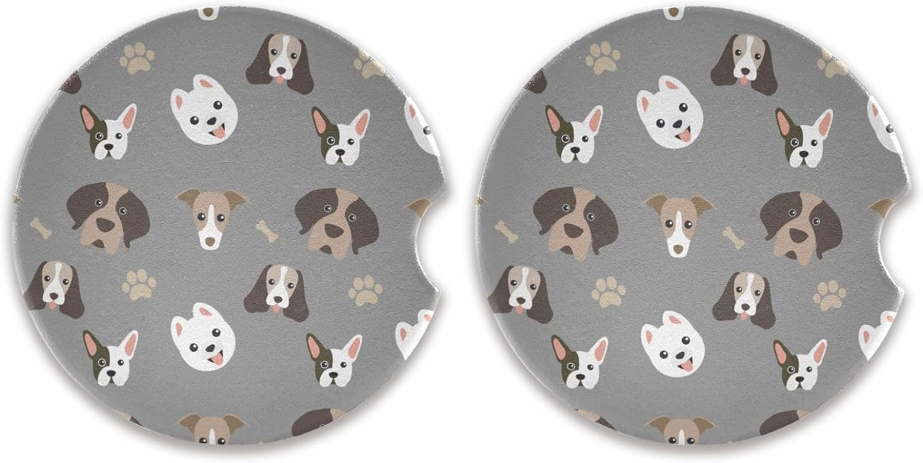GZHJMY Cute Dogs Car Coasters 2 Pack Drinks Absorbent Ceramic Stone Car ...