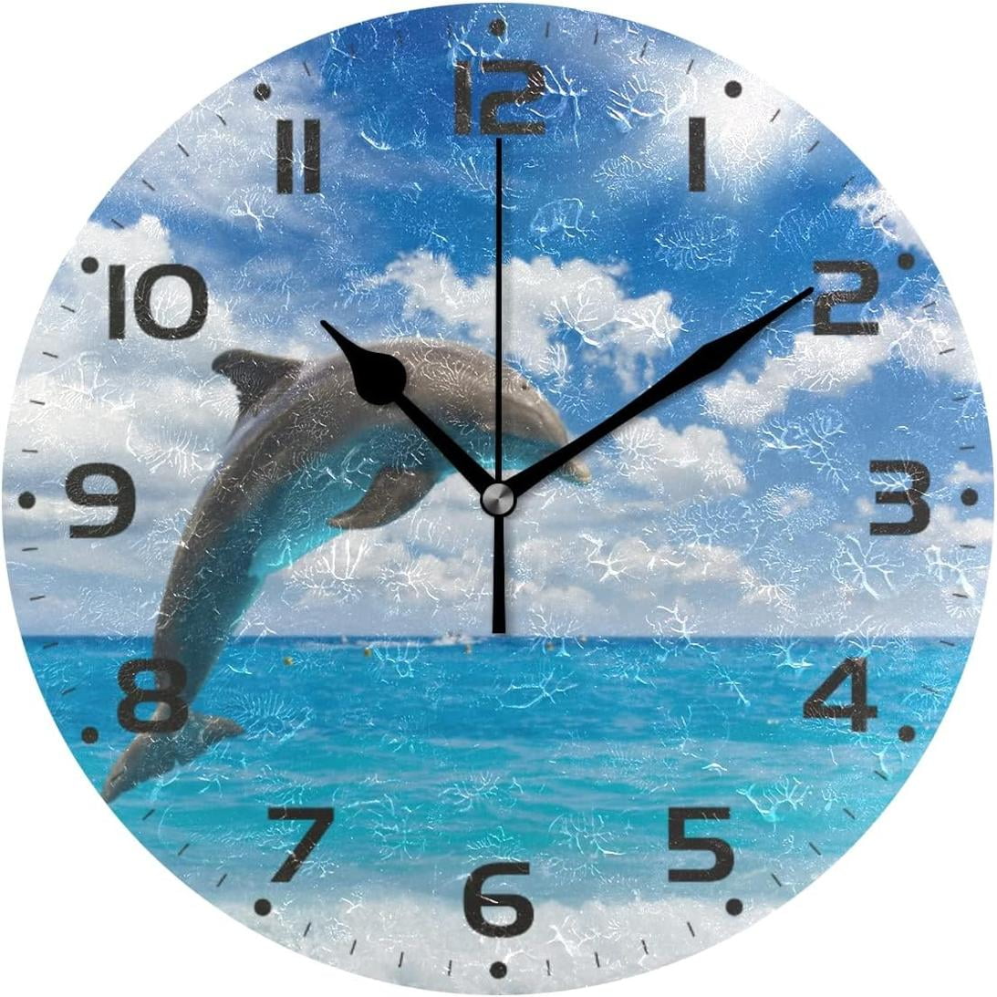 GZHJMY Cute Dolphin Wall Clock, 10" Silent Non Ticking Round Clock, Oil ...