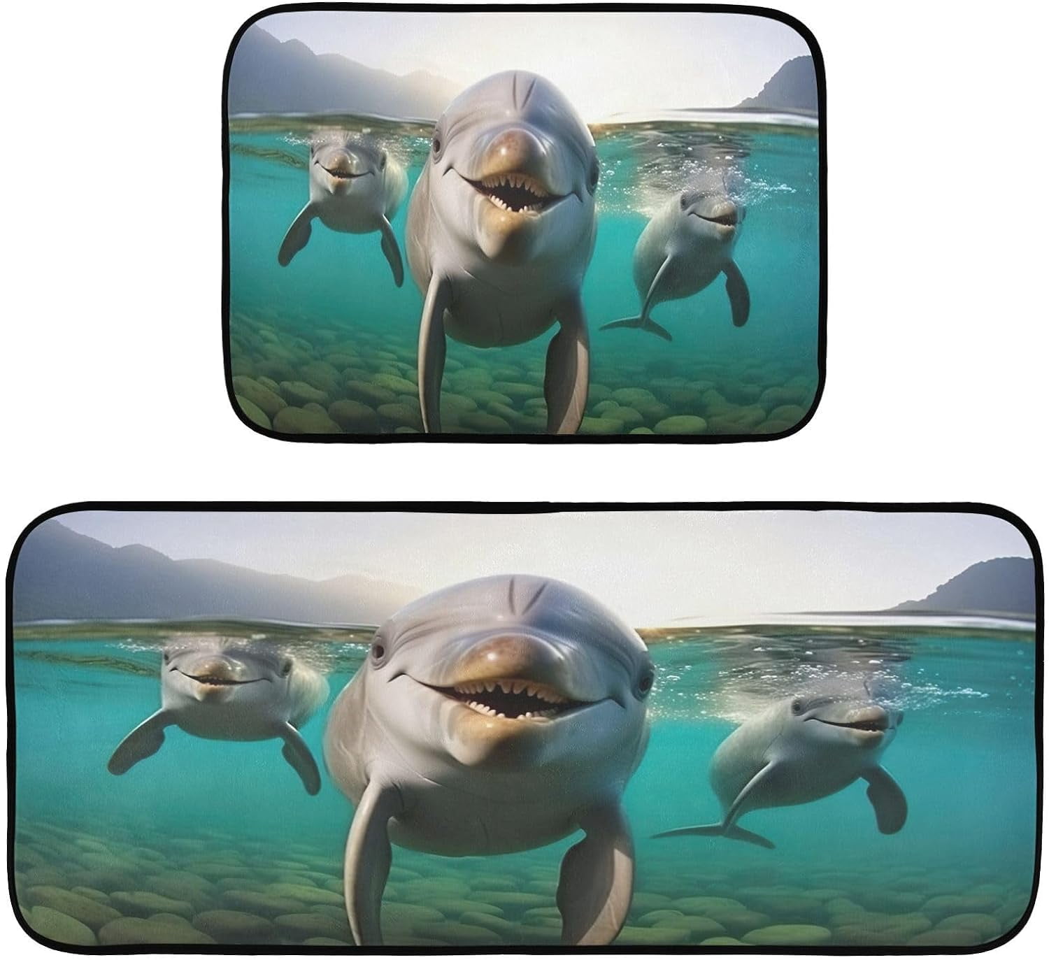 GZHJMY Cute Dolphins Kitchen Rug Set of 2 Non Slip Washable Cushioned ...