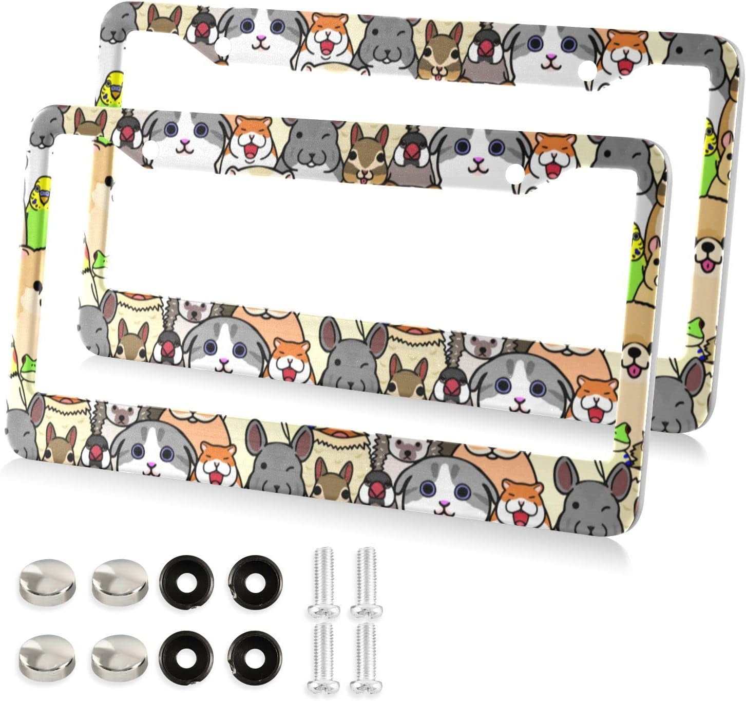 GZHJMY Cute Doodle Animal Print Dog Cat Rabbit License Plate Frames for ...