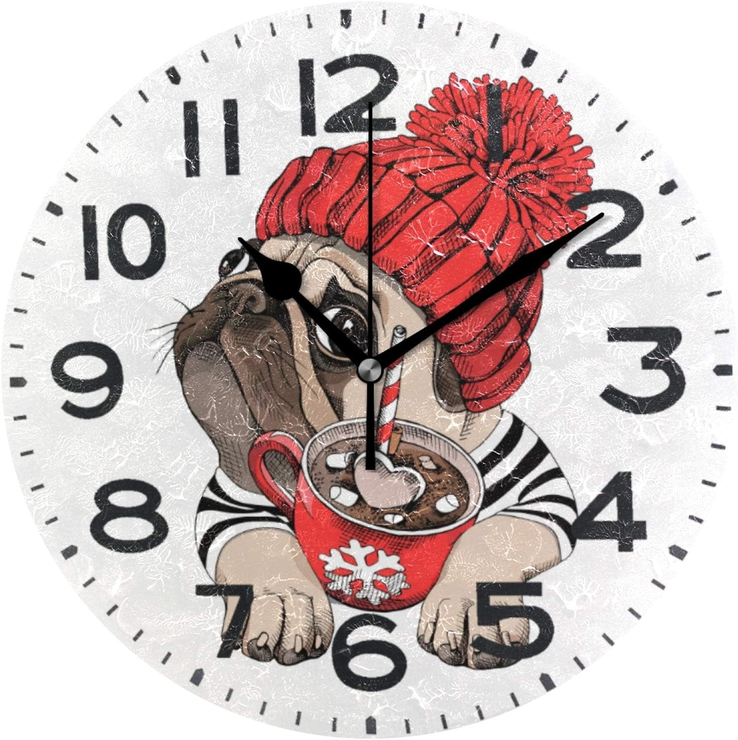 GZHJMY Cute Dressed Pug Christmas Round Wall Clock, 9.5 Inch Battery ...