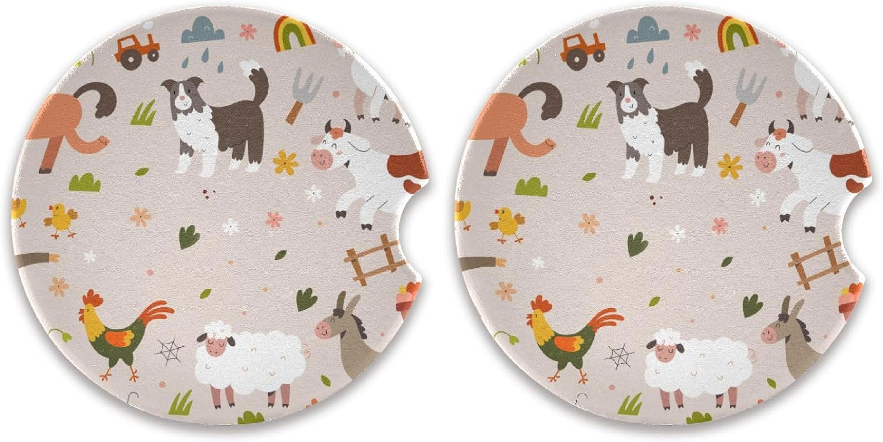 GZHJMY Cute Farm Animals Car Coasters 2 Pack Drinks Absorbent Ceramic ...