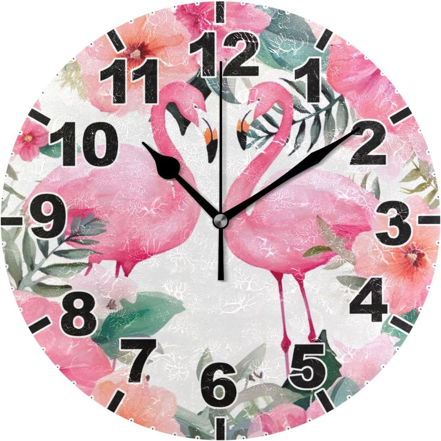 GZHJMY Cute Flamingo Round PVC Wall Clock, Battery Operated Silent Non ...