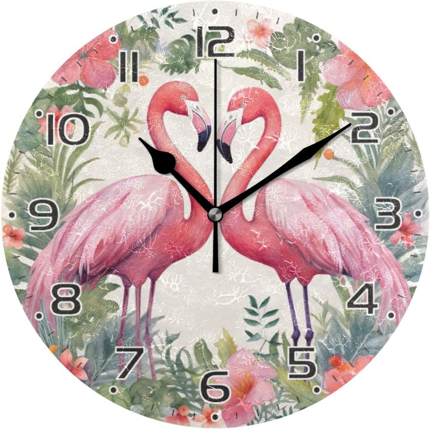 GZHJMY Cute Flamingos Clock Silent Round Wall Clock Non Ticking Battery ...
