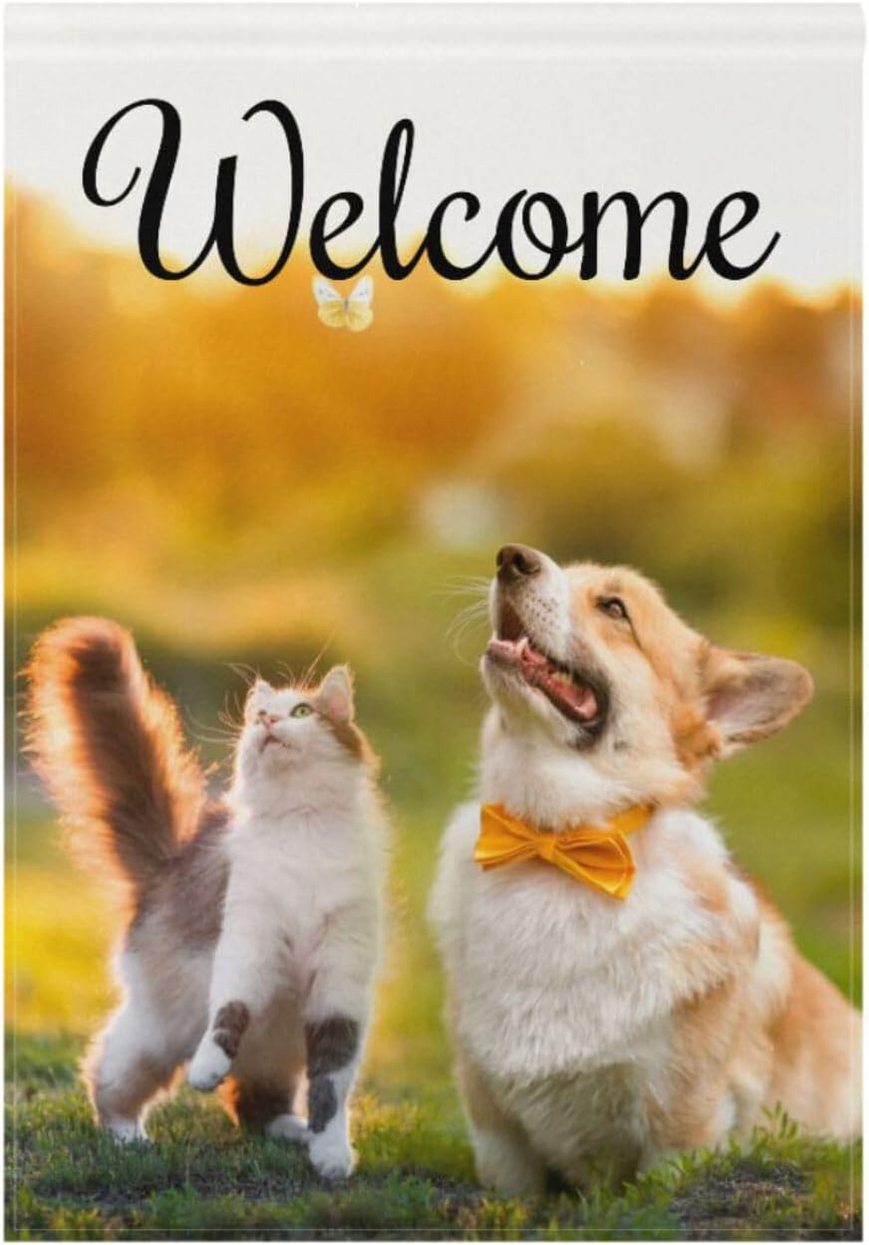 GZHJMY Cute Fluffy Friends Cat Dog Garden Flag 12 x 18 Inch Vertical ...