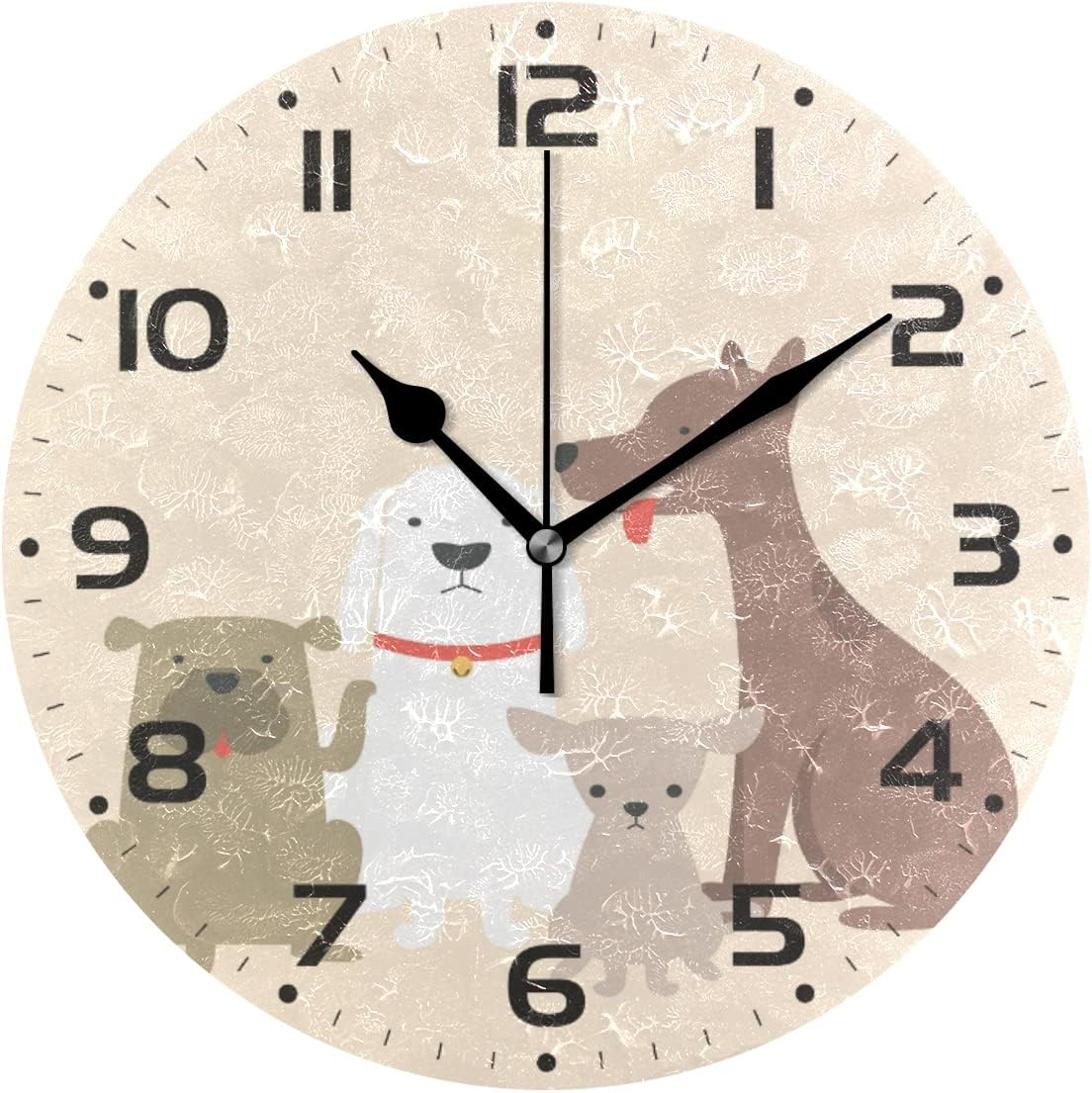 GZHJMY Cute Four Cartoon Dog Wall Clock, 10" Silent Non Ticking Round ...