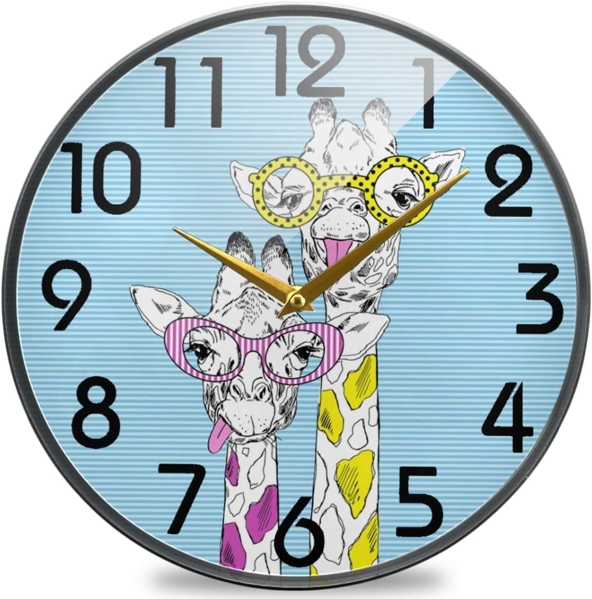 GZHJMY Cute Funny Couple Giraffes in Funky Glasses Round Wall Clock, 9. ...