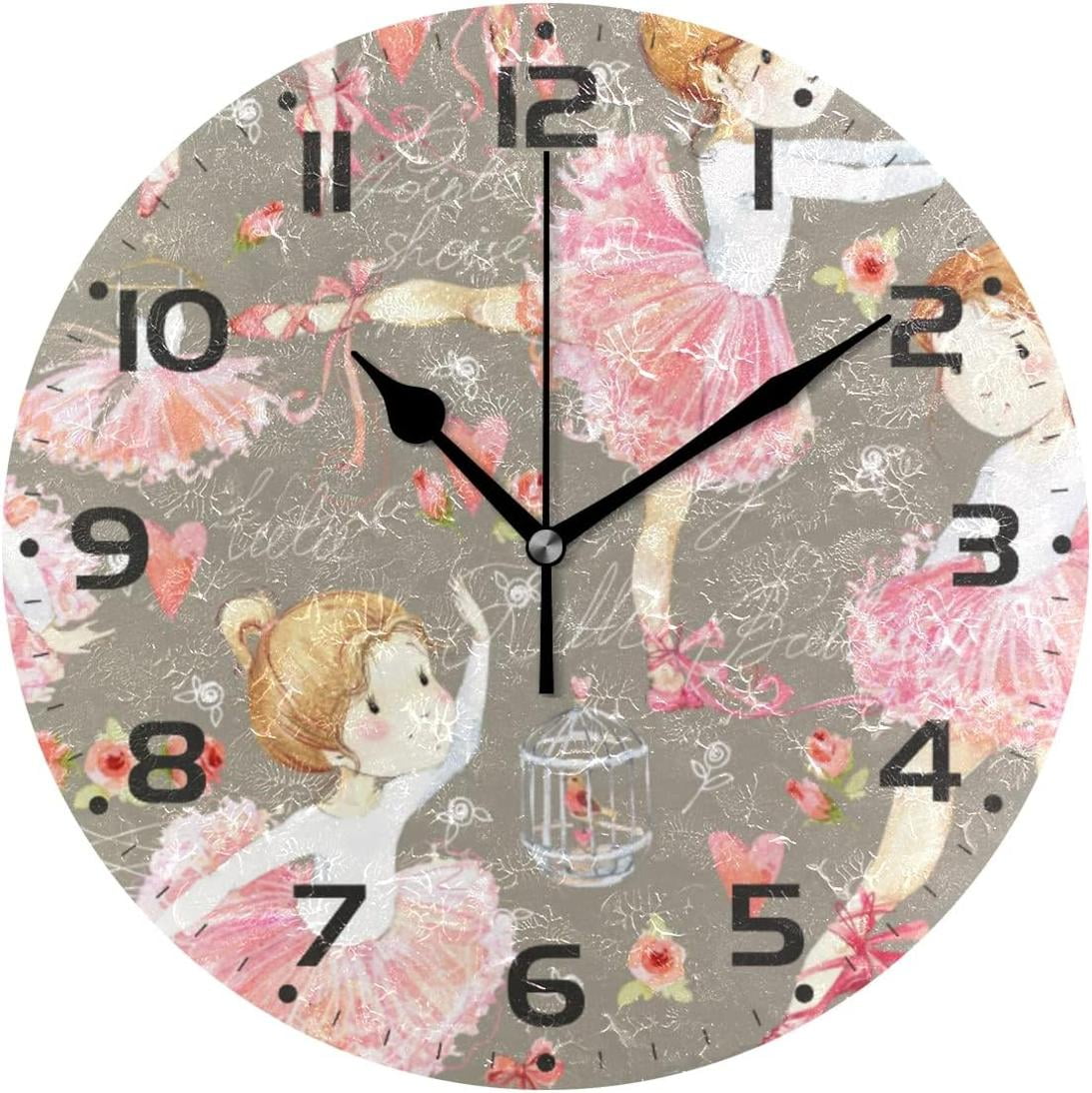 GZHJMY Cute Girl Ballerina Wall Clock, 10" Silent Non Ticking Round ...
