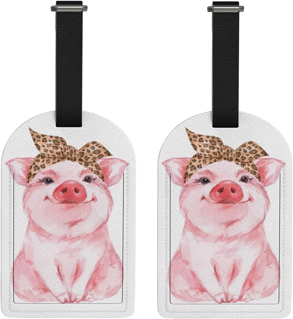 GZHJMY Cute Girl Pig Pink Luggage Tags Set of 2, PU Leather Travel ID ...