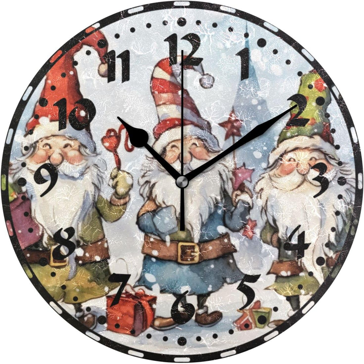GZHJMY Cute Gnomes Christmas Wall Clock, Silent Non Ticking 10 Inch ...
