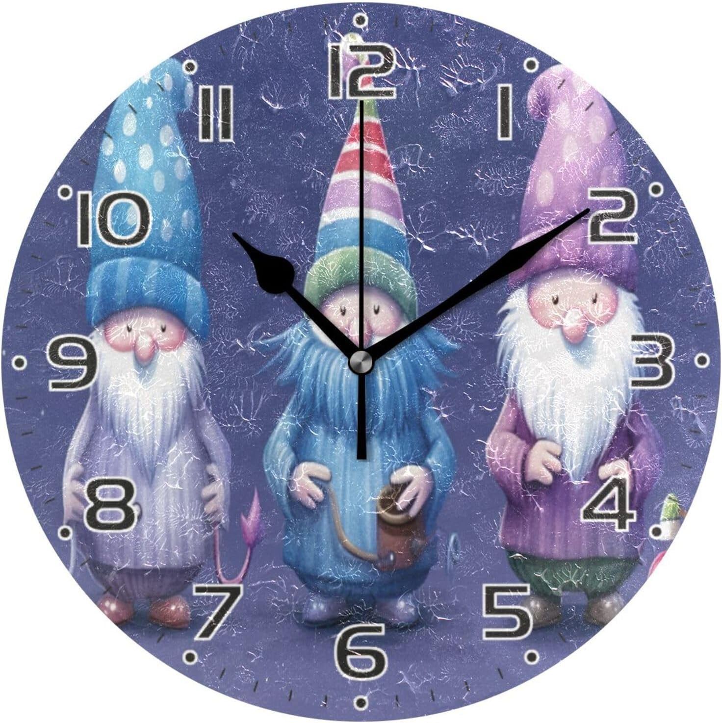 GZHJMY Cute Gnomes Purple Clock Silent Round PVC Wall Clock Non Ticking ...