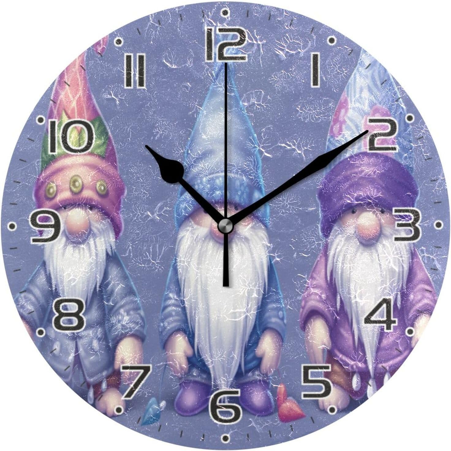 GZHJMY Cute Gnomes Purple Clock Silent Round Wall Clock Non Ticking ...