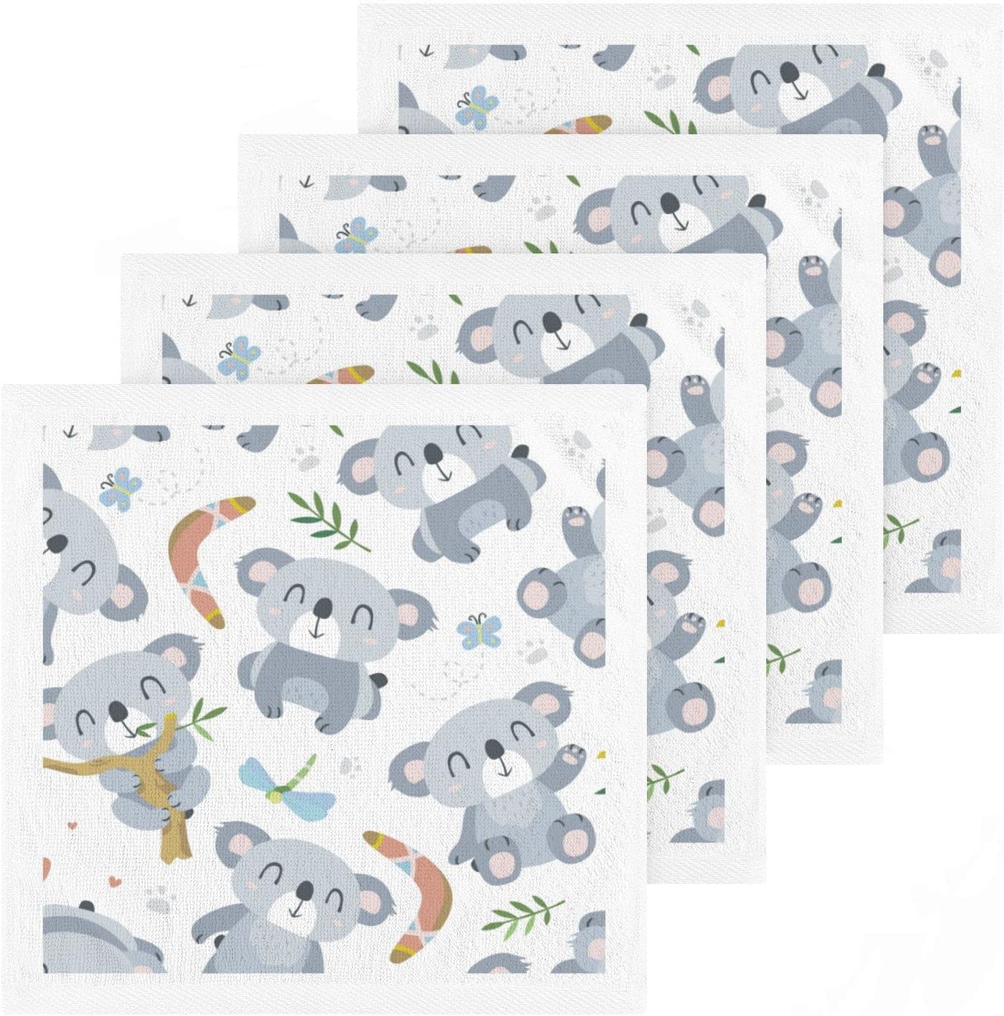 GZHJMY Cute Gray Koala and Dragonfly Washcloth Set of 4 Pcs 100% Cotton ...