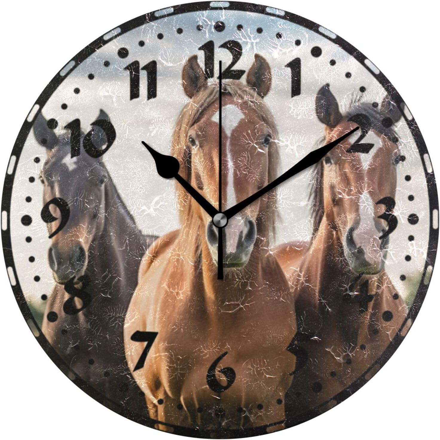 GZHJMY Cute Horses Wall Clock, Silent Non Ticking 10 Inch Battery ...