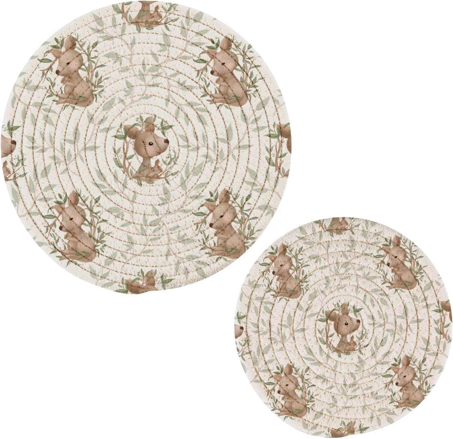 GZHJMY Cute Kangaroo Placemats Set of 2, Woven Washers, Cotton, Round ...