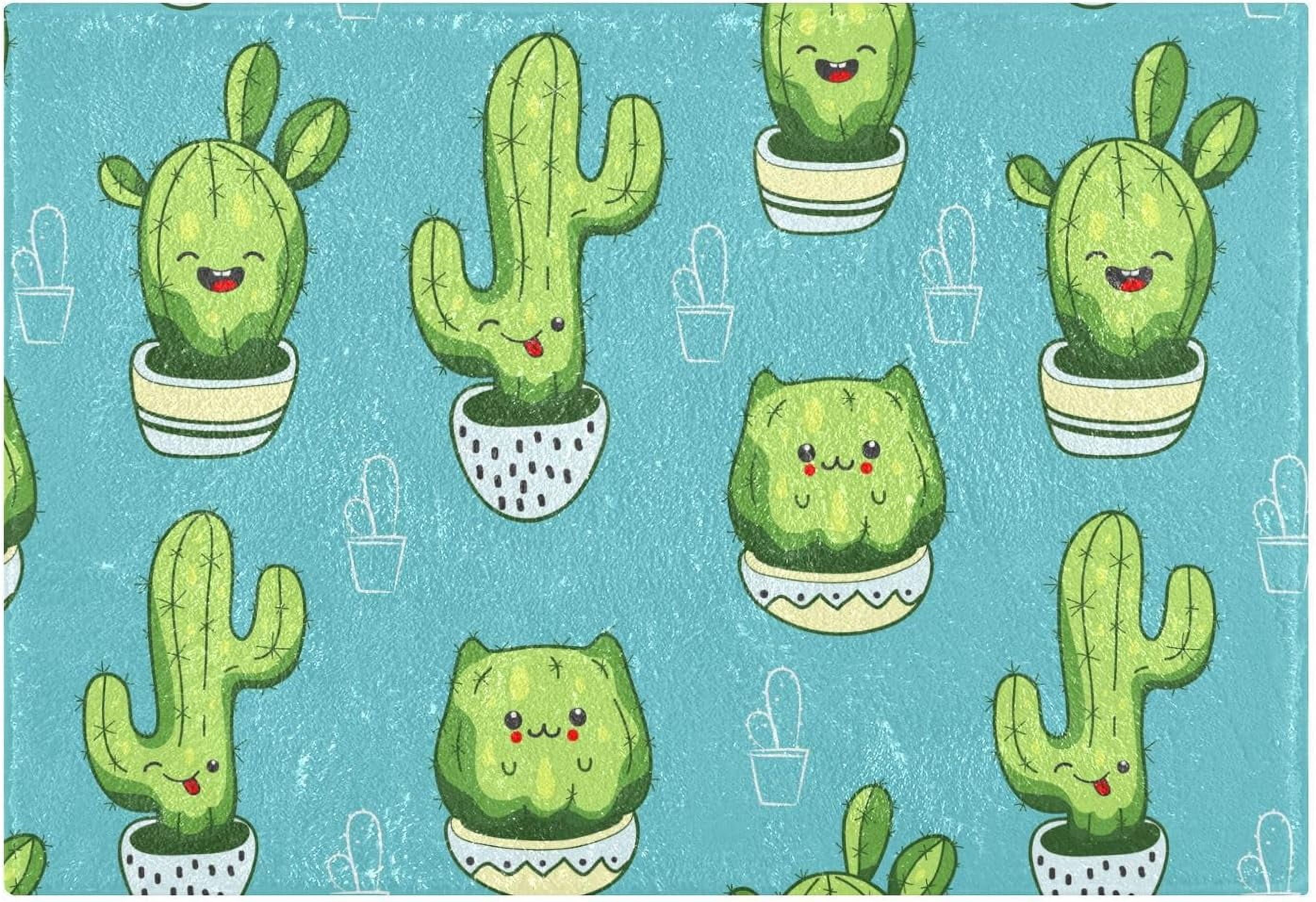 GZHJMY Cute Kawaii Cactus Succulents Blue Bath Mat for Bathroom Rugs ...