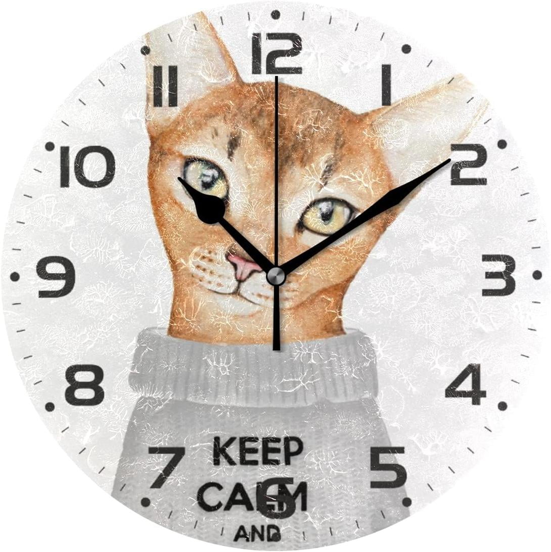 GZHJMY Cute Kitten Cat Wall Clock, 10" Silent Non Ticking Round Clock ...