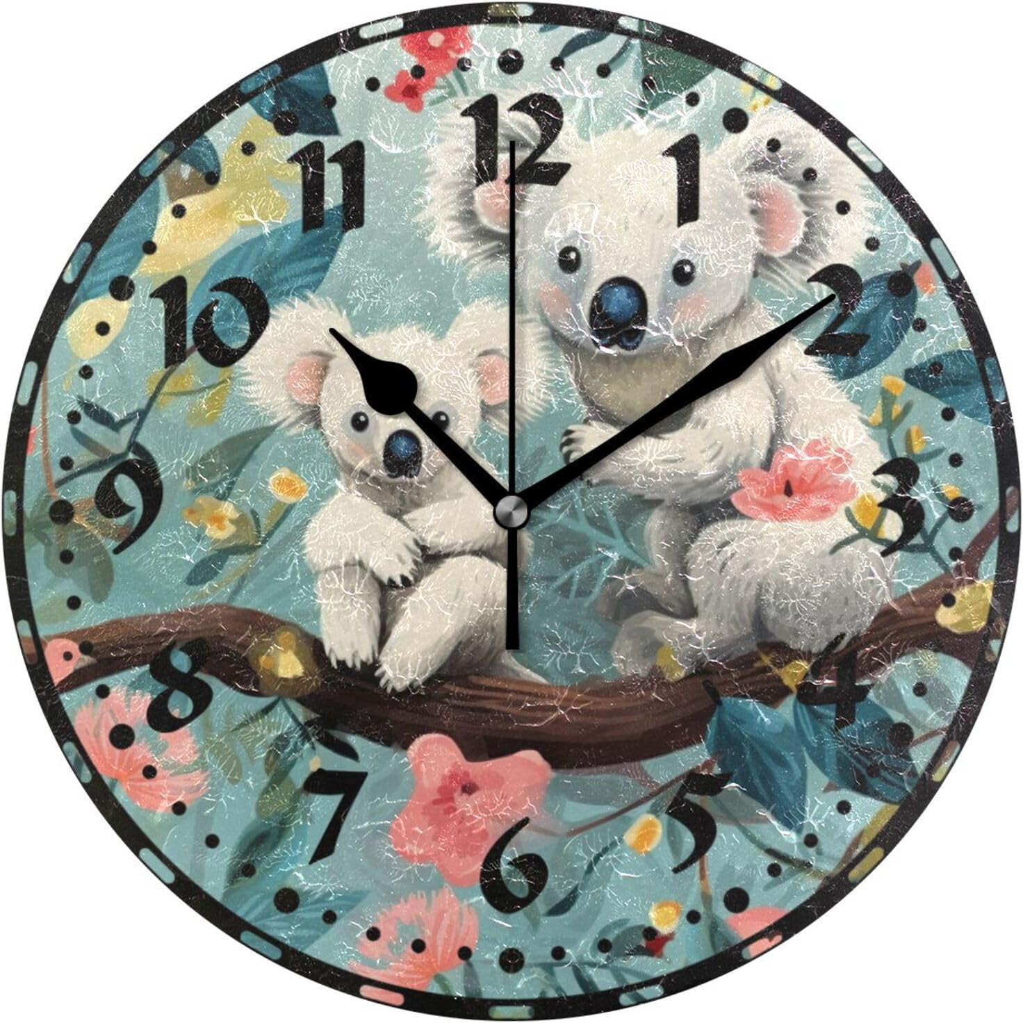 GZHJMY Cute Koala Pattern Wall Clock, Silent Non Ticking 10 Inch Battery Operated Wall Clocks ...