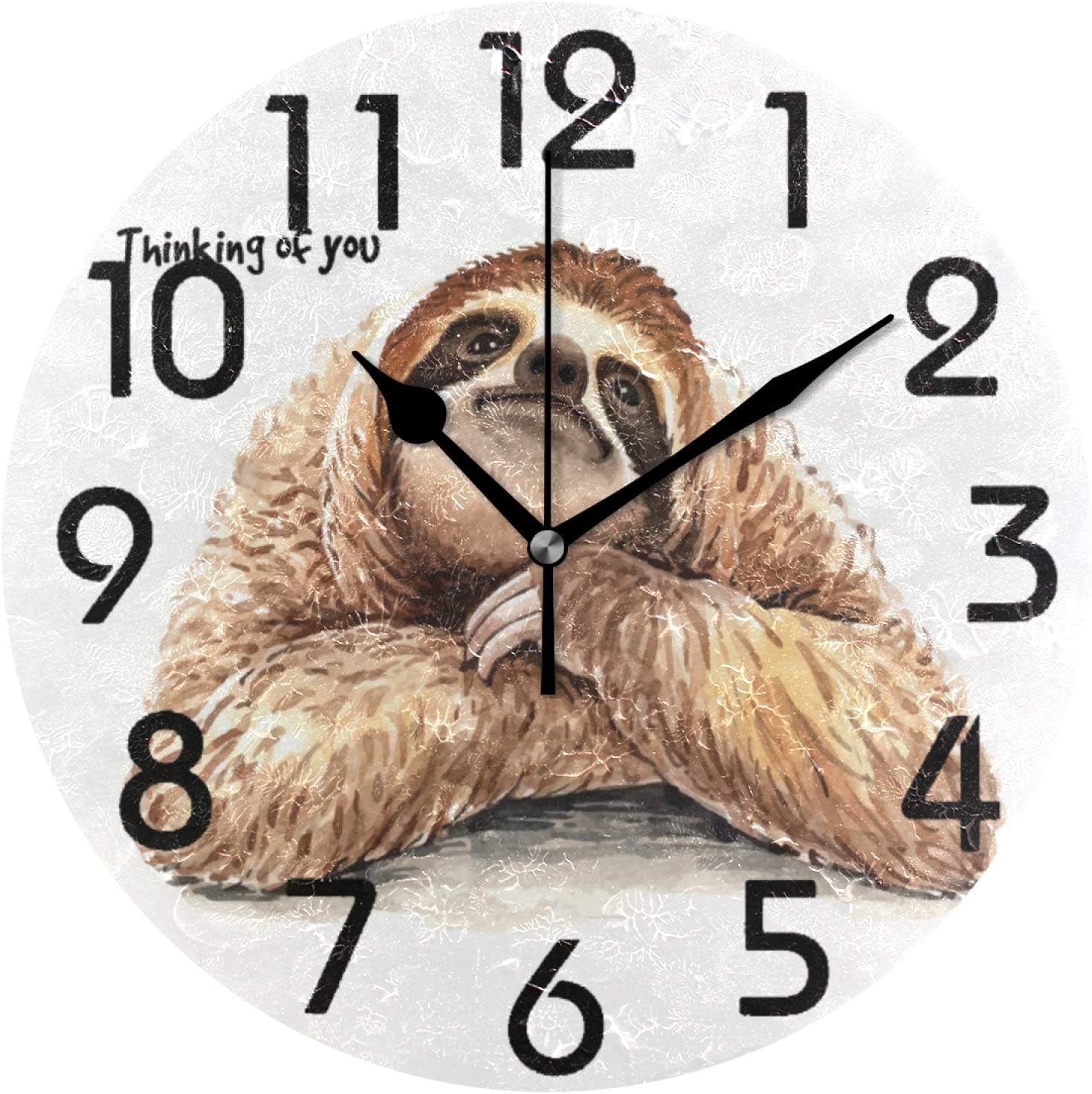 GZHJMY Cute Lazy Sloth Cartoon Round Wall Clock, 9.5 Inch Battery ...