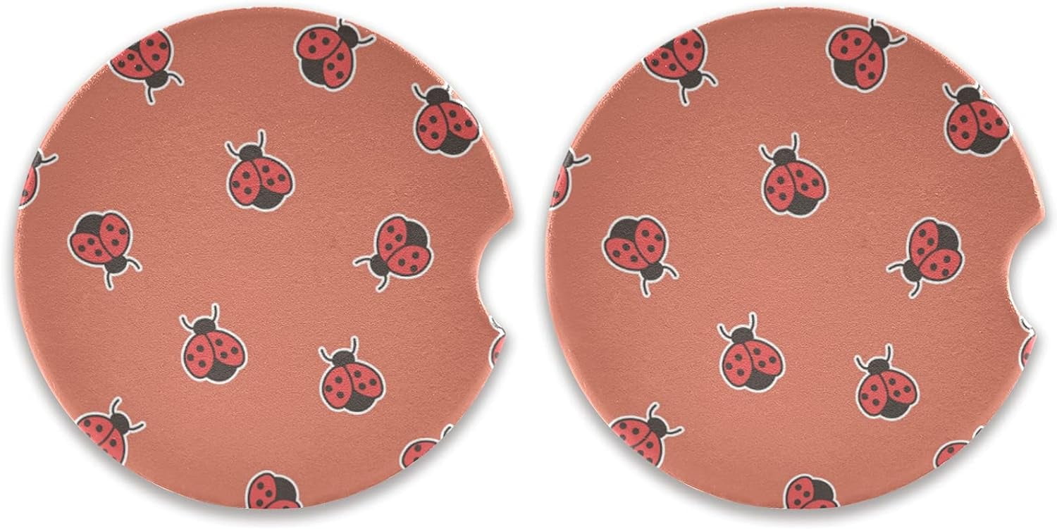 GZHJMY Cute Little Ladybugs-1 Car Coasters 2 Pieces, Absorbent Ceramic ...