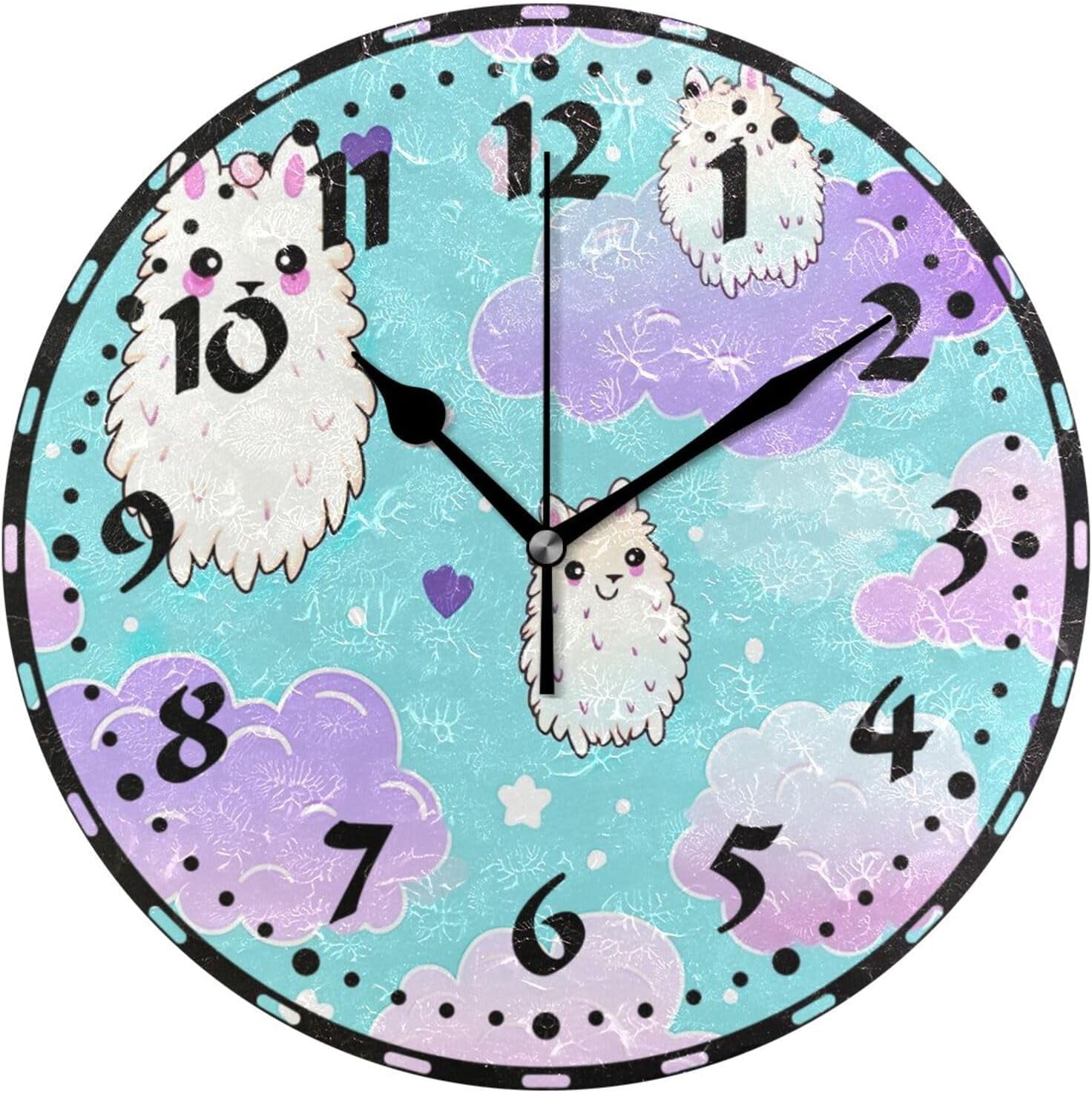 GZHJMY Cute Llama Wall Clock, PVC Silent Non Ticking 10 Inch Battery ...